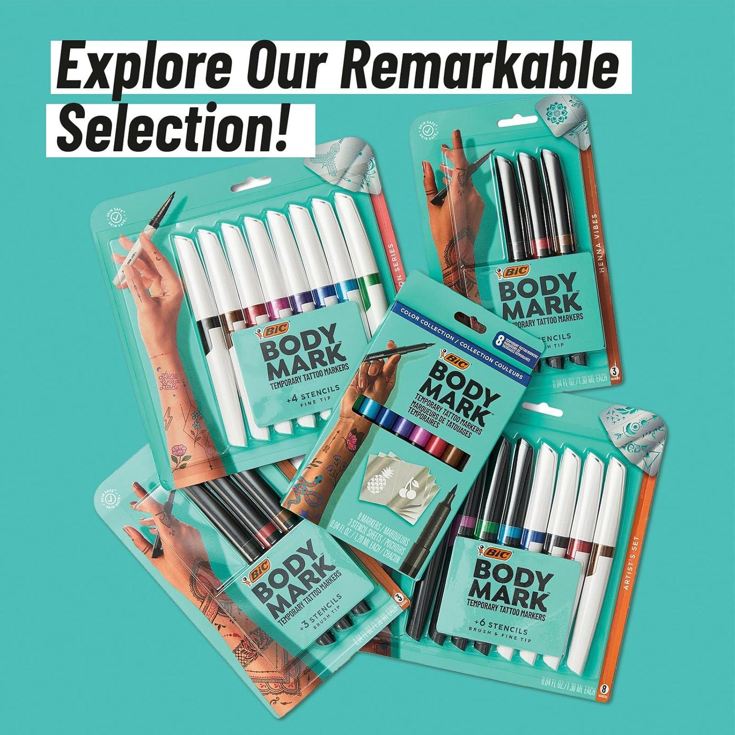 BIC BodyMark Temporary Tattoo Markers for Skin, Artist’s Set, Mixed Tip ...
