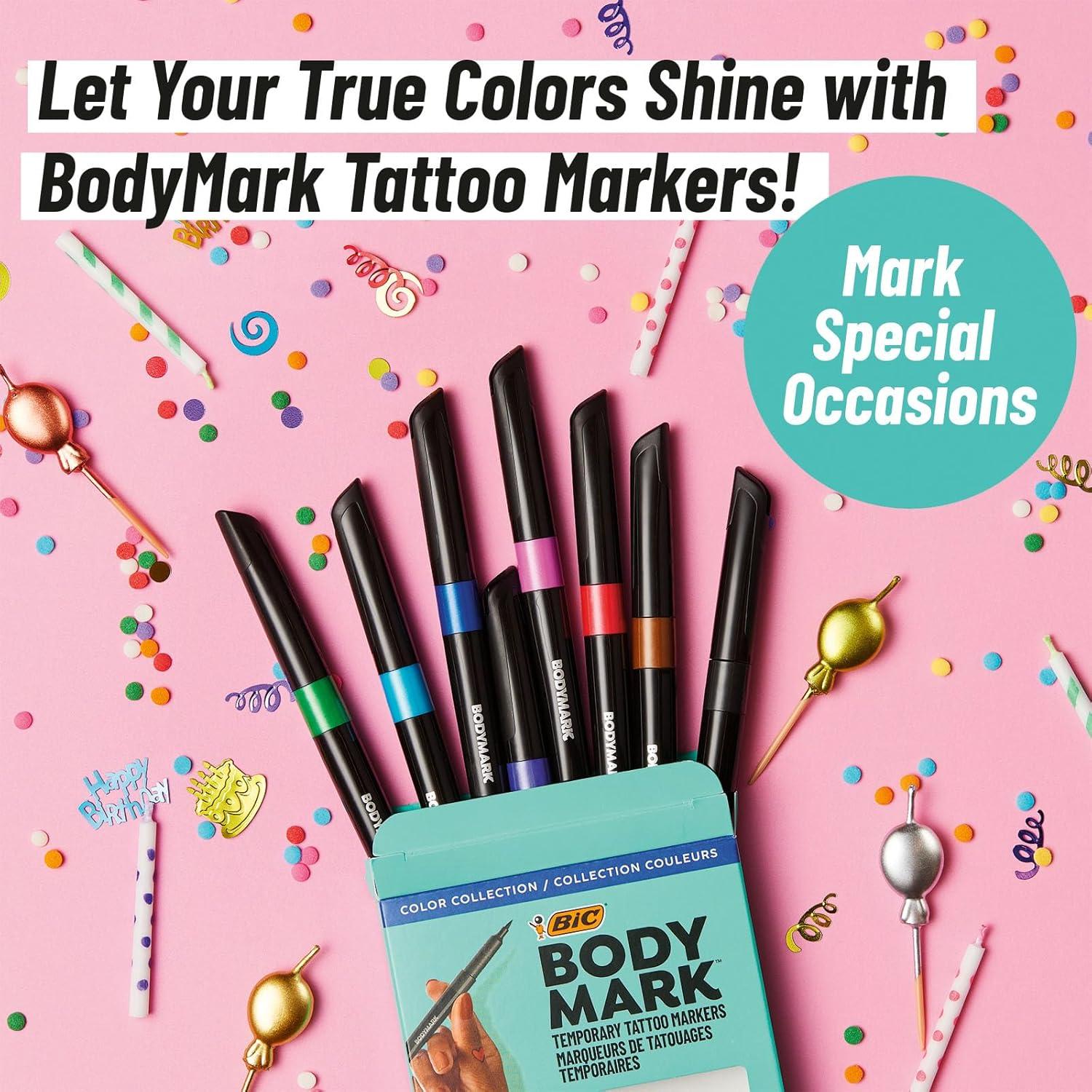 BIC BodyMark Temporary Tattoo Markers for Skin, Artist’s Set, Mixed Tip ...